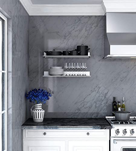 Wallniture Plat Stainless Steel Wall Shelf Heavy Duty Restaurant Bar Cafe & Home Kitchen Organization and Storage Shelf Set of 2 23.60" Silver