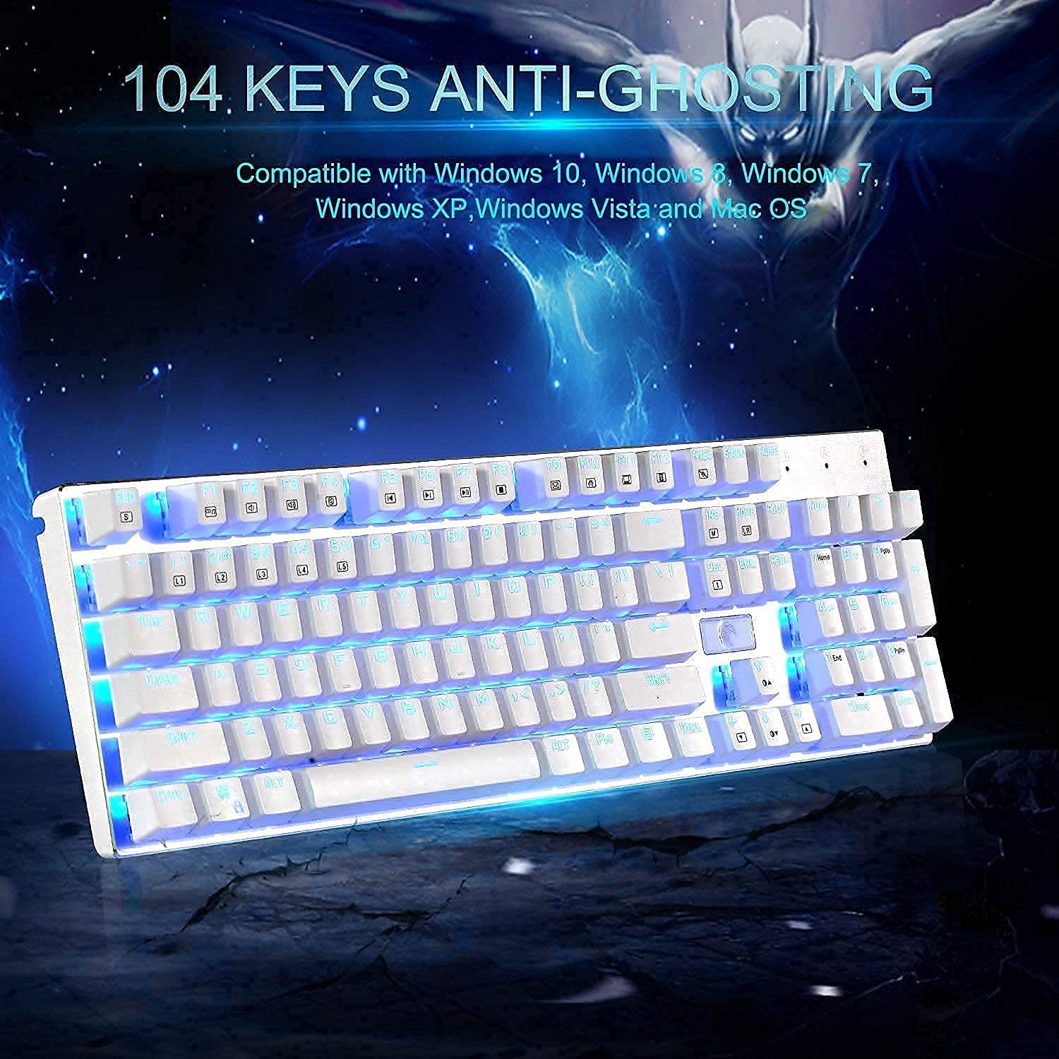 Z-88 RGB Backlit Mechanical Gaming Keyboard, E-Element Ergonomic Design Outemu Blue Switch, Aluminum Top-Panel,Full Size Wired Keyboard, Silver and White