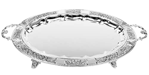 Silver Plated Menorah Tray with Handles - 16 Inch x 12 Inch - for Shabbos, Yom Tov, Hanukkah Drip Tray - Large Oval Silver Tray - Ner Mitzvah