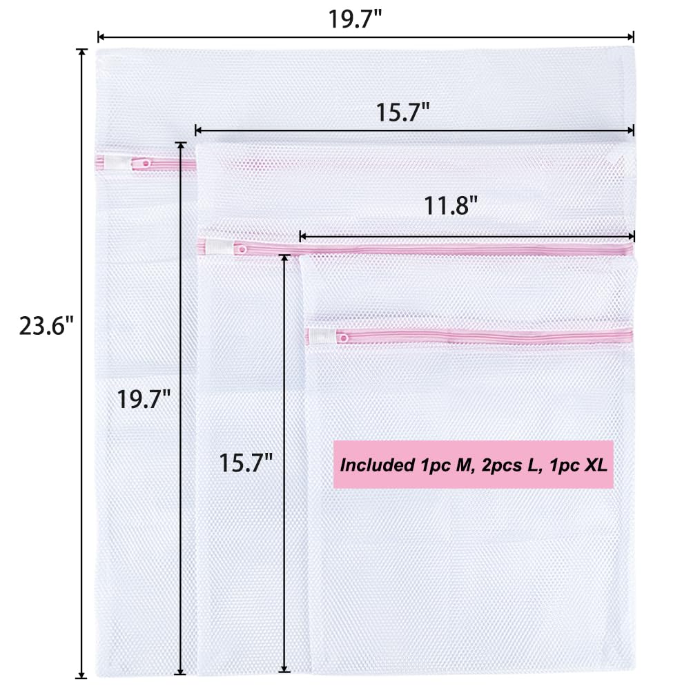Vivifying Mesh Laundry Bags, 4pcs Laundry Bags Mesh Wash Bags with Zipper for Washing Machine, Delicates, Lingerie, Socks, Shoes and Toys