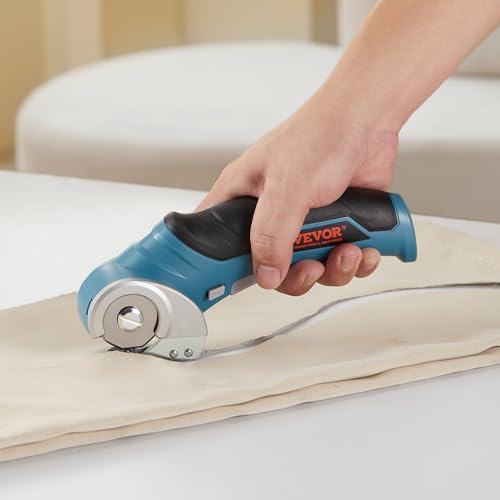 VEVOR Cordless Electric Scissors, 3.6V 2000mAh Mini Electric Rotary Fabric Cutter, 1.6" Sharp Blade, with Replacement Blade and Battery Charger, for Cutting Carpet, Cardboard, Leather, Paper, Plastic