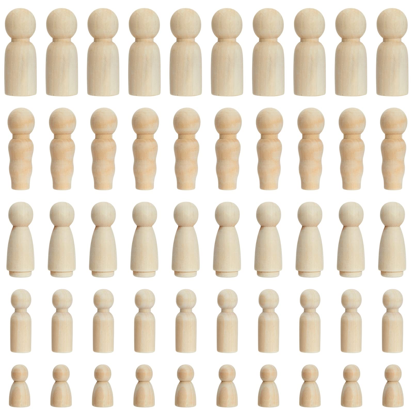 Juvale Set of 50 Unfinished Wood Peg Dolls Family, Wooden People for Crafts, Dollhouse Figures (5 Sizes)