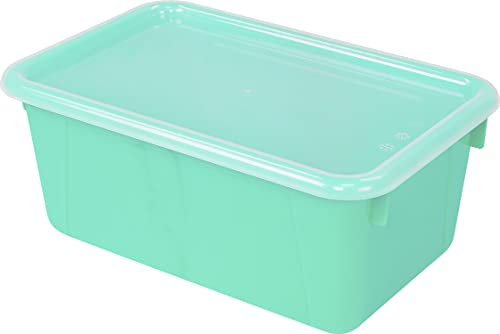 Storex Small Cubby Bins – Plastic Storage Containers for Classroom with Non-Snap Lid, 12.2 x 7.8 x 5.1 inches, Teal, 5-Pack (62412U05C)