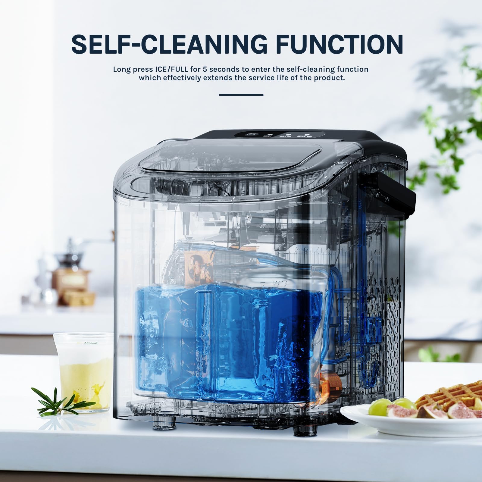 Kismile Ice Makers Countertop with Carry Handle,26Lbs/Day,9 Bullet Ice Ready in a 7 Mins Round,Auto-Cleaning Ice Maker with Ice Basket and Ice Scoop,Portable Ice Maker for Home,Office,Kitchen (Black)