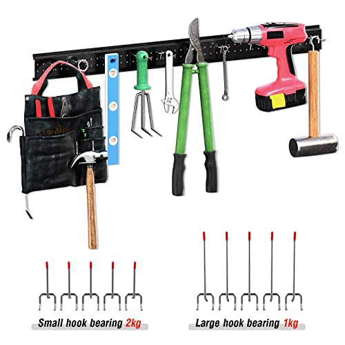 Stormann Tool Storage Rack Wall Mount Garage Tool Organizer Heavy Duty 16 Hooks Max Load to 600lbs for Power Tools, Shovels, Rakes, Brooms, Weeder, Leaf Blower ,and More