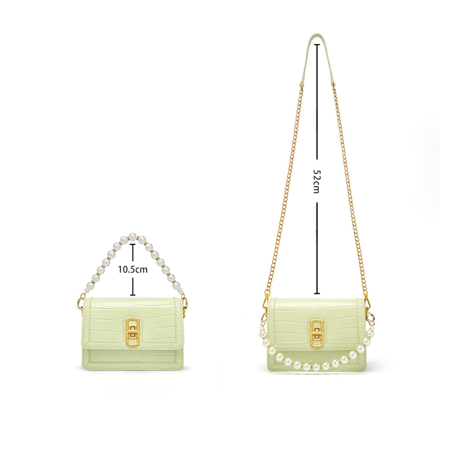 Leather Handbags for Women, Cowhide Leather Crossbody Bags with Pearl Handle Shoulder Strap(Green)