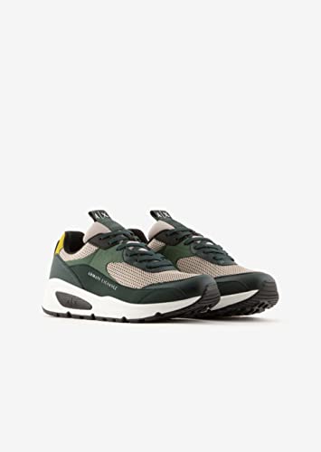 A | X ARMANI EXCHANGE Men's Multi Color Chunky Sneaker, Dark Green+ Fog +Gre, 9