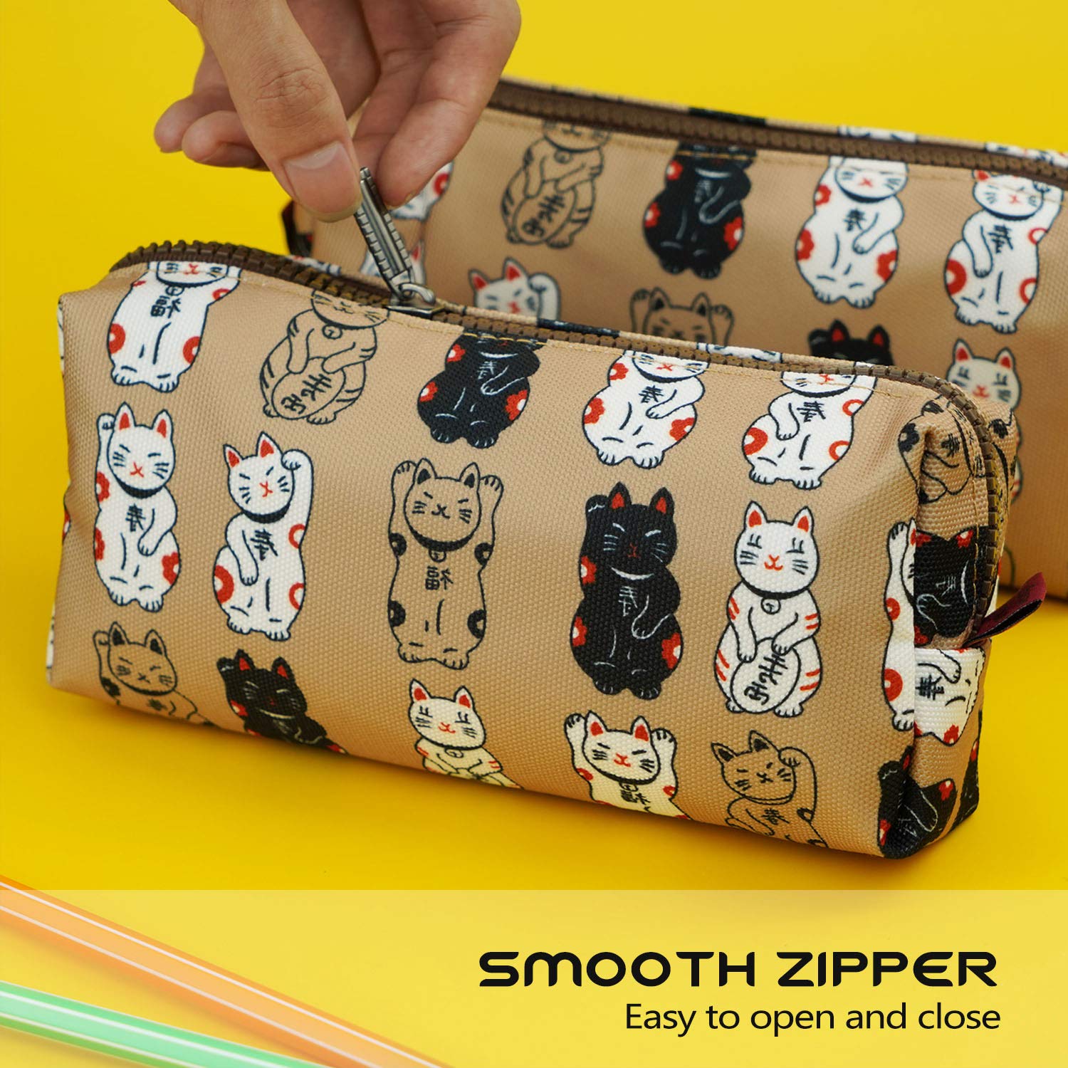 LParkin Lucky Japanese Cat Pencil Case Cute Maneki Neko Cat Pencil Bag Pouch Case Makeup Cosmetic Bag Kawaii Gadget Box Stationary