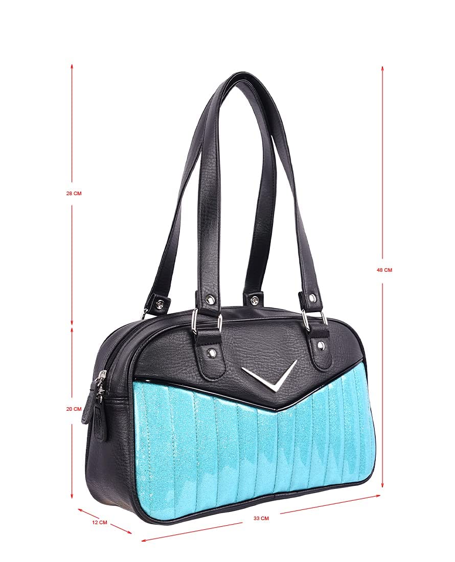 Liquorbrand Bonneville Bowler Purse with Chevron Logo (Black and Mint Sparkle)