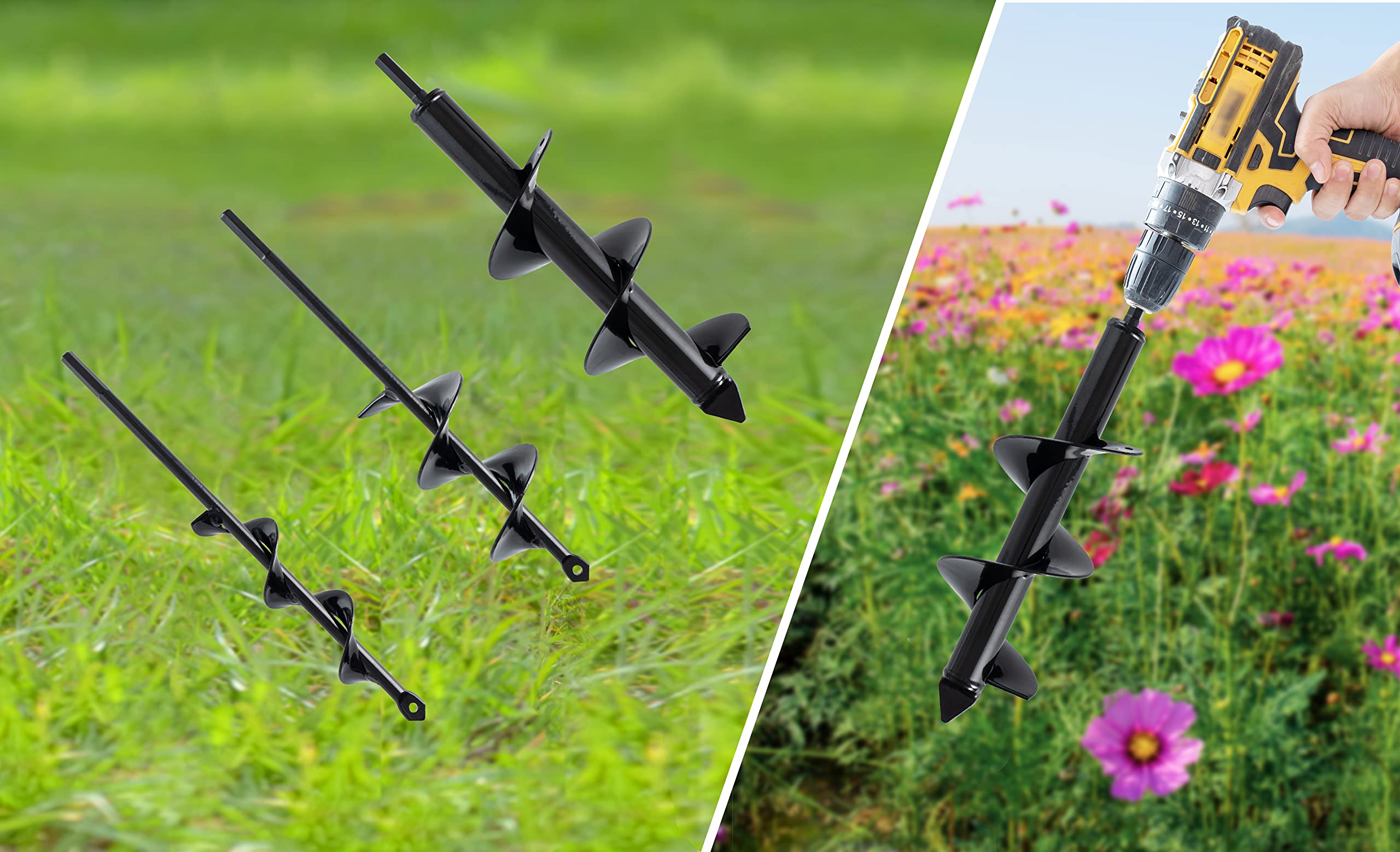 VASGOR Set 3 (1.6x12, 2.6x12, 3.5x12) Auger Drill Bit for Planting - Easy Planter Garden Auger - Bulb & Bedding Plant Augers - Posthole Digger for 3/8” Hex Drive Drill