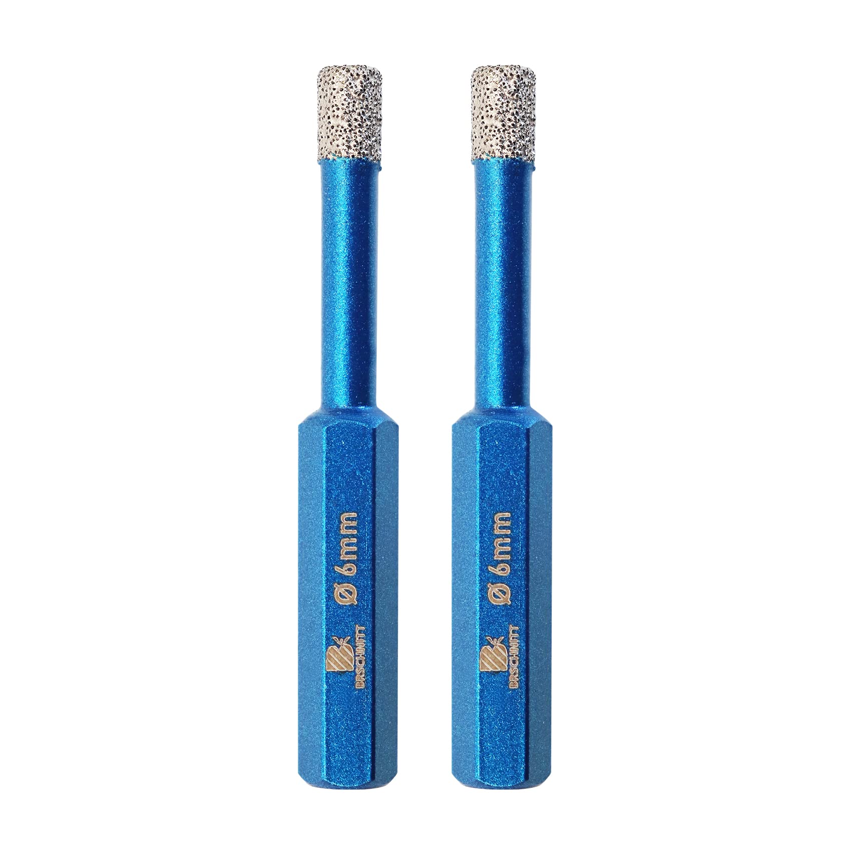 Dry Diamond Drill Bit Set,BRSCHNITT 2pcs 1/4 Inch (6mm) Diamond Hole Saw Core Drill Bit for Porcelain Tile Ceramic Stone Granite Marble,Hex Shank Dry Drilling Diamond Core Drill Bit Kit