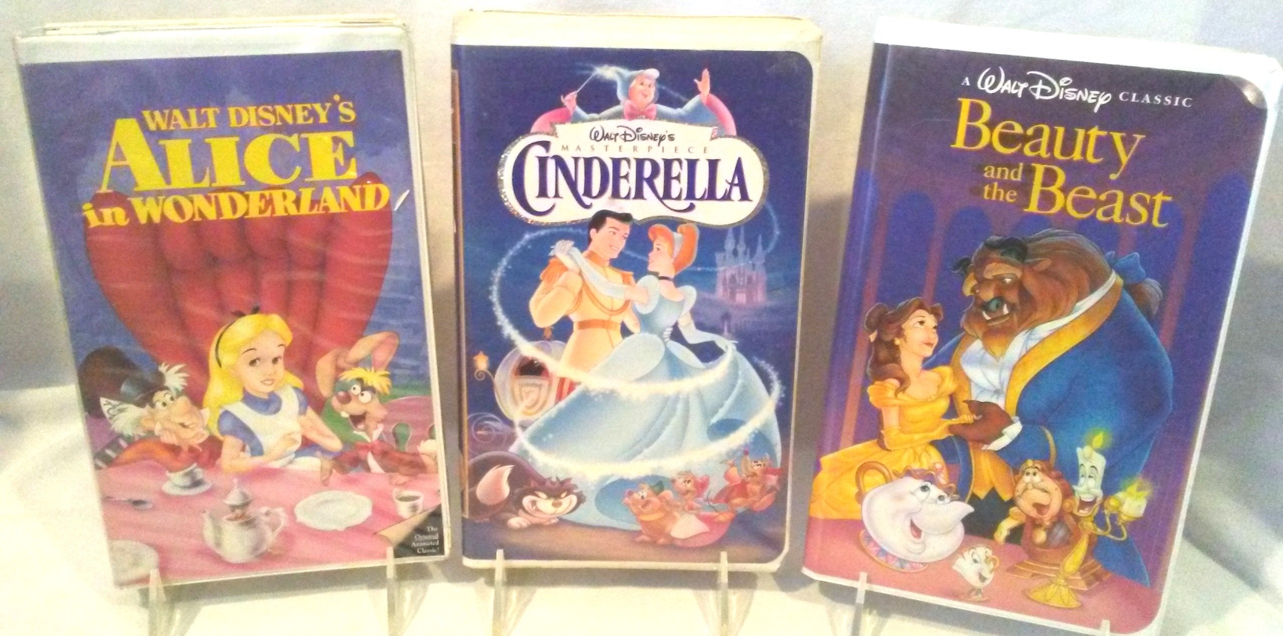 Lot of 3 Disney Family Entertainment Videos ~ Beauty and the Beast VHS, Cinderella VHS, Alice in Wonderland VHS
