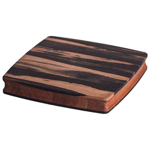 Stella Falone Reversible Wood Cutting Board Made of Solid West African Crelicam Ebony Wood – 11.4'' x 11.4'' x 1.6'', Heavy-Duty, Premium Serving Board w/Carved Grip Edge – Includes Conditioning Oil