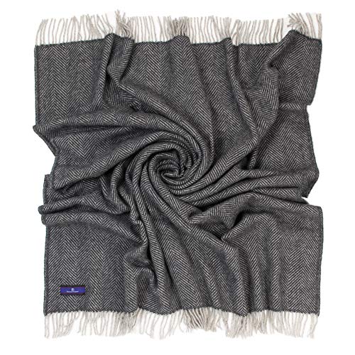 Prince of Scots Highland Tweeds Herringbone 100% Pure New Wool Throw ~ Charcoal ~