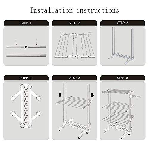 Newerlives BR505 3-Tier Collapsible Clothes Drying Rack with Casters, Laundry Drying Rack, Stainless Steel Hanging Rods, Indoor & Outdoor Use