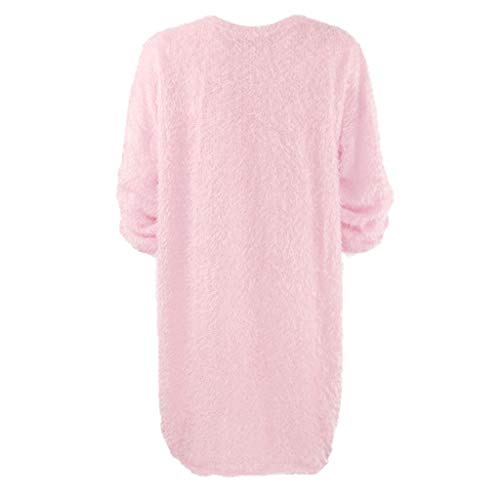 Women Plush Outerwear Dress Solid Color Round Neck Long Sleeve Shift Loose Sweatshirt Dress