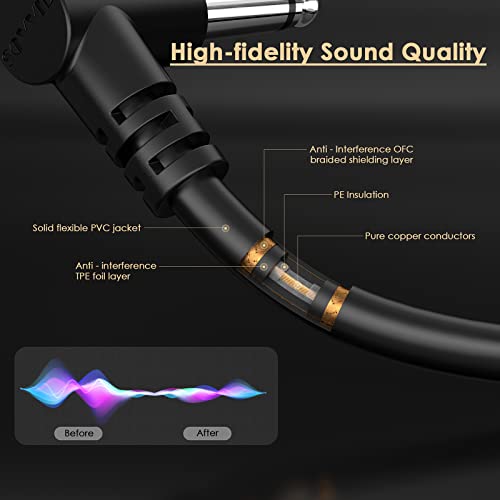 Sovvid 6 Inch 6 Pack Guitar Patch Cables, Black Guitar Pedal Cable Effect Cable Cord, 1/4" inch TS Guitar Patch Cable Right Angle