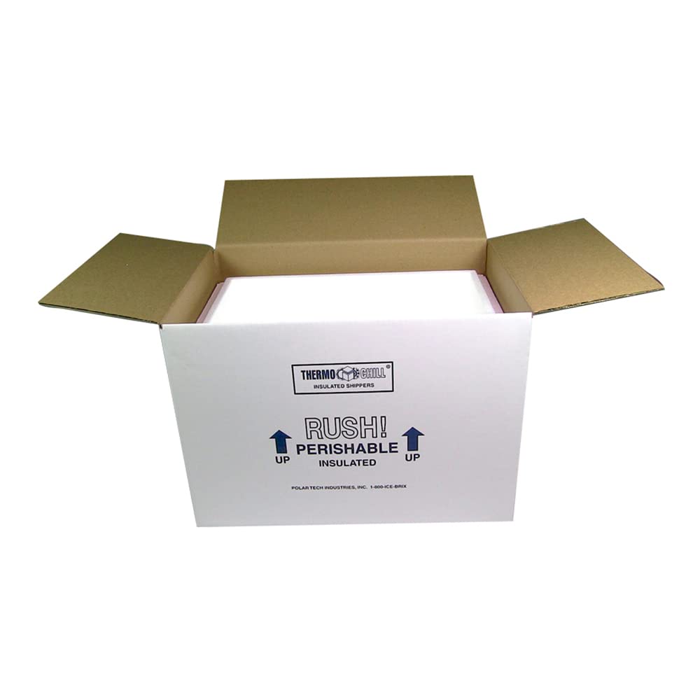 Polar Tech Thermo Chill 261/J50C Large Insulated Foam Container with Carton, Interior Dimensions 19 x 12 x 12.5 inches (L x W x D)