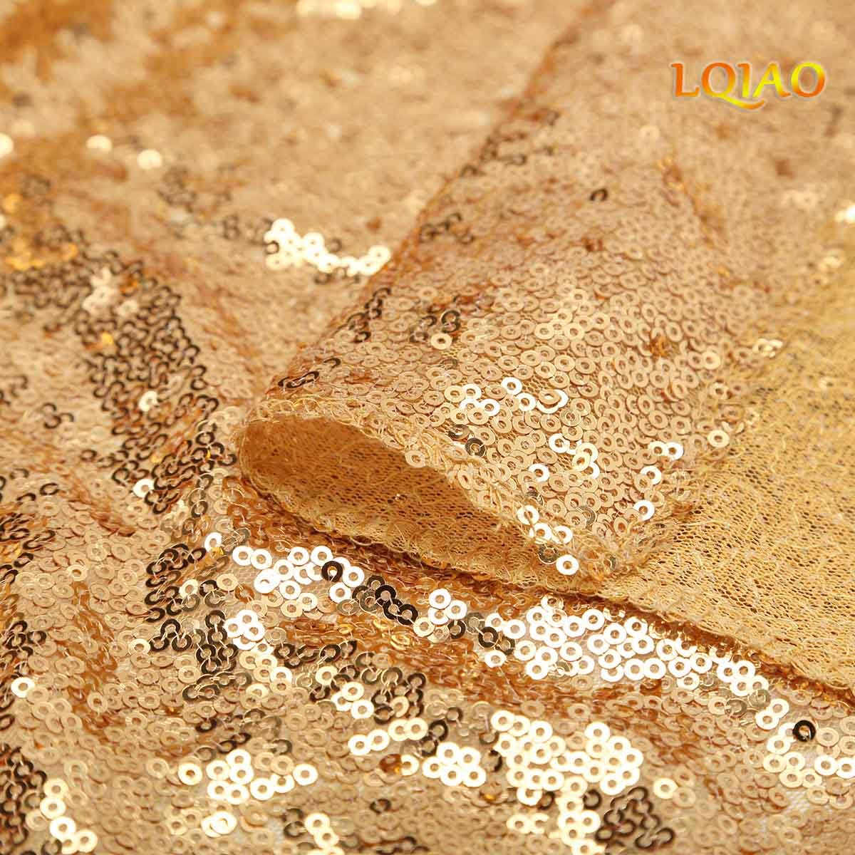 LQIAO 4FTX10FT Gold Shimmer Sequin Fabric Backdrops Wedding Photo Booth Sequin Curtain Drapes Panels Photography Background Decoration