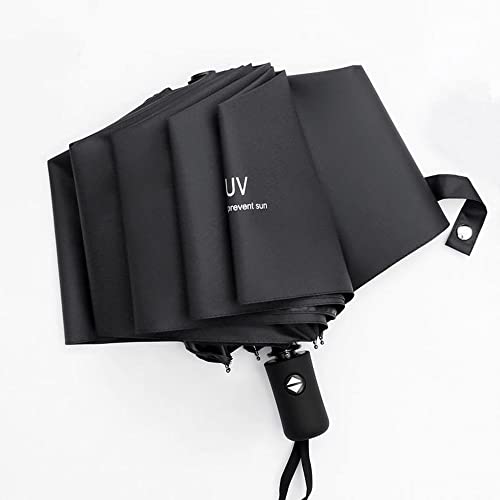 YAMHOHO Lightweight and sturdy umbrella windproof folding men and women clear rain dual-use vinyl sun umbrella sunscreen UV protection sunshade double travel umbrella (UV-Black)