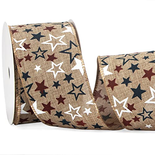 Ribbli Patriotic Wired Ribbon Rustic Stars Ribbon, 2-1/2 Inch x 10 Yard 4th of July Ribbon for Wreaths,Crafts,Big Bows,Gift Wrapping,Outdoor Decoration