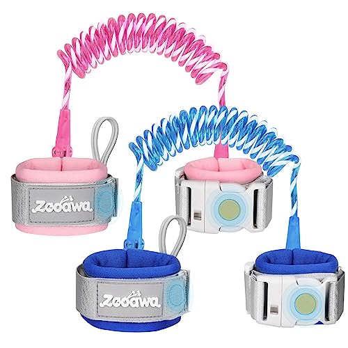 Zooawa Toddler Leash 2Pack, Toddler Kids Harness Anti Lost Wrist Link with Magnetic Lock, Reflective Safety Walking Harness Wristband Leashes for 2,3,4 Years Old Boys Girls, Blue+Pink