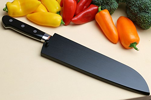 Yoshihiro High Speed Steel Santoku Multipurpose Chefs Knife (Black Pakkawood Handle) (7'' (180mm) & Saya)