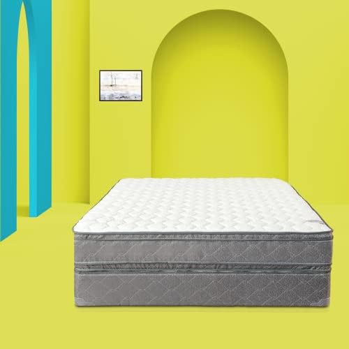 Nutan 11-inch Firm Eurotop Foam Mattress with Box Spring, Double Sided Mattresses with Encased Bed Foams, Fully Assembled Bedding with Black Border and White Top, Full