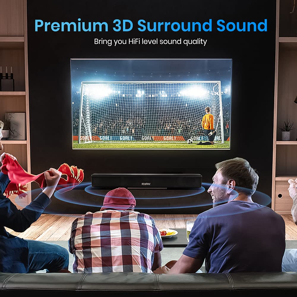 Sound Bars for TV, Dyplay 20-Inch Small Bluetooth 5.0 Soundbar, Built-in DSP, 100W 4 Equalizer Modes Audio, HDMI/Optical/AUX/TF/USB Connection for TV, Smartphones, PC, Home Theater, Gaming, Projectors