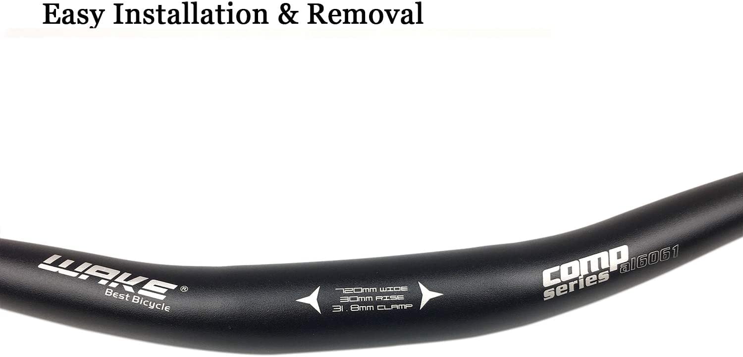 Wake 31.8mm MTB Mountain Bike Handlebar, Aluminum Alloy Mountain Bike Bicycle Riser Handlebar Extra Long 720/780mm with Paint Matte Surface (Black, 720mm)