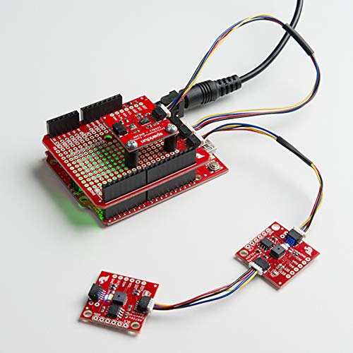 SparkFun Qwiic Shield Compatible with Arduino-Simple to incorporate Qwiic connect system w/ R3 footprint system I2C 4 mounting ports 3-by-1 power rails & ground buses Converts 5V-3.3V Soldering Needed