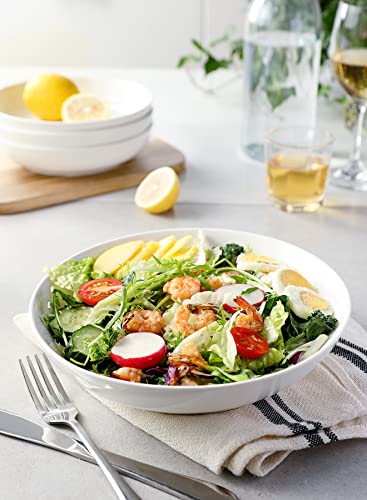 Sweese Porcelain Pasta Bowls, 45 Ounce Large Salad Serving Bowls, Wide and Shallow Bowls Set of 4, Microwave and Dishwasher Safe, White, No. 113.101