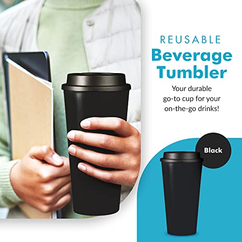 Simply Green Solutions - Reusable Coffee Cups with Lids, Thermal Cups for Hot and Cold Drinks, Double Wall Tumbler, To Go Coffee Cups, 16 oz Coffee Tumbler, Screw-On Sip Lid, Dishwasher Safe, Black