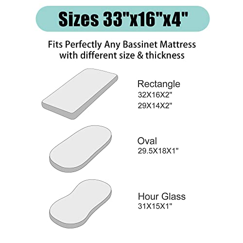 TILLYOU Ultra Soft Bassinet Fitted Sheets for Baby Boy Girl, Universal Fit for Cradle Oval Rectangle Hourglass Mattress, 2 Pack Gray and Green