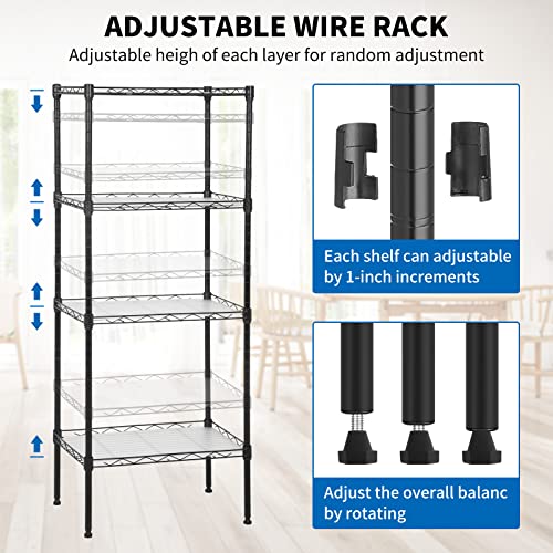 YRLLENSDAN Adjustable Height Wire Shelving with Shelf Liners, 4 Tier Metal Storage Shelves 600lbs Loading Capacity Shelving Units and Storage for Kitchen and Closet (18W x 12D x 44H), Black