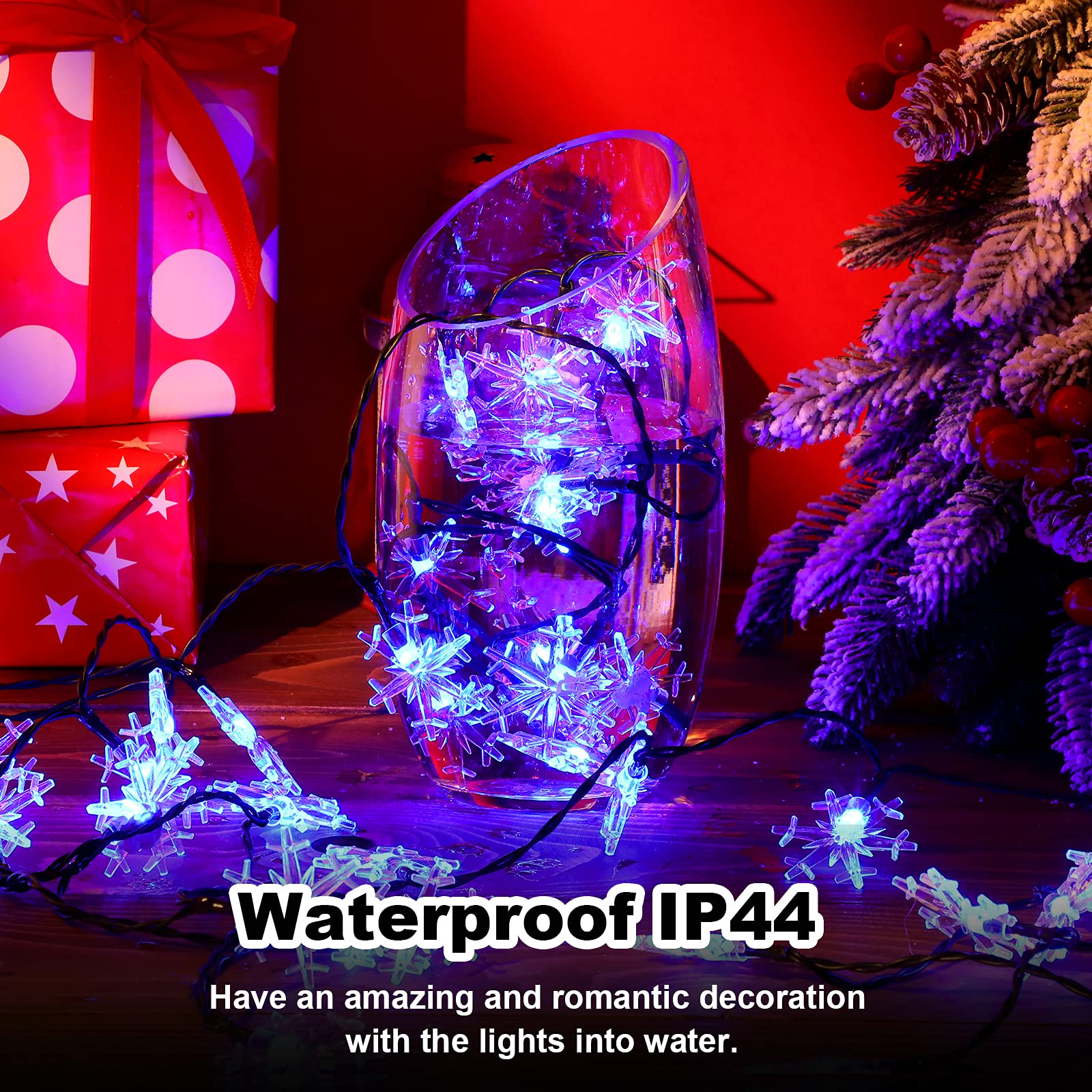 Snowflake Solar String Lights, 50LED 23ft 8 Modes Waterproof Solar Powered String Fairy Lights for Patio Home Gardens Outdoor Holiday Christmas Tree Party Decorations (Blue)