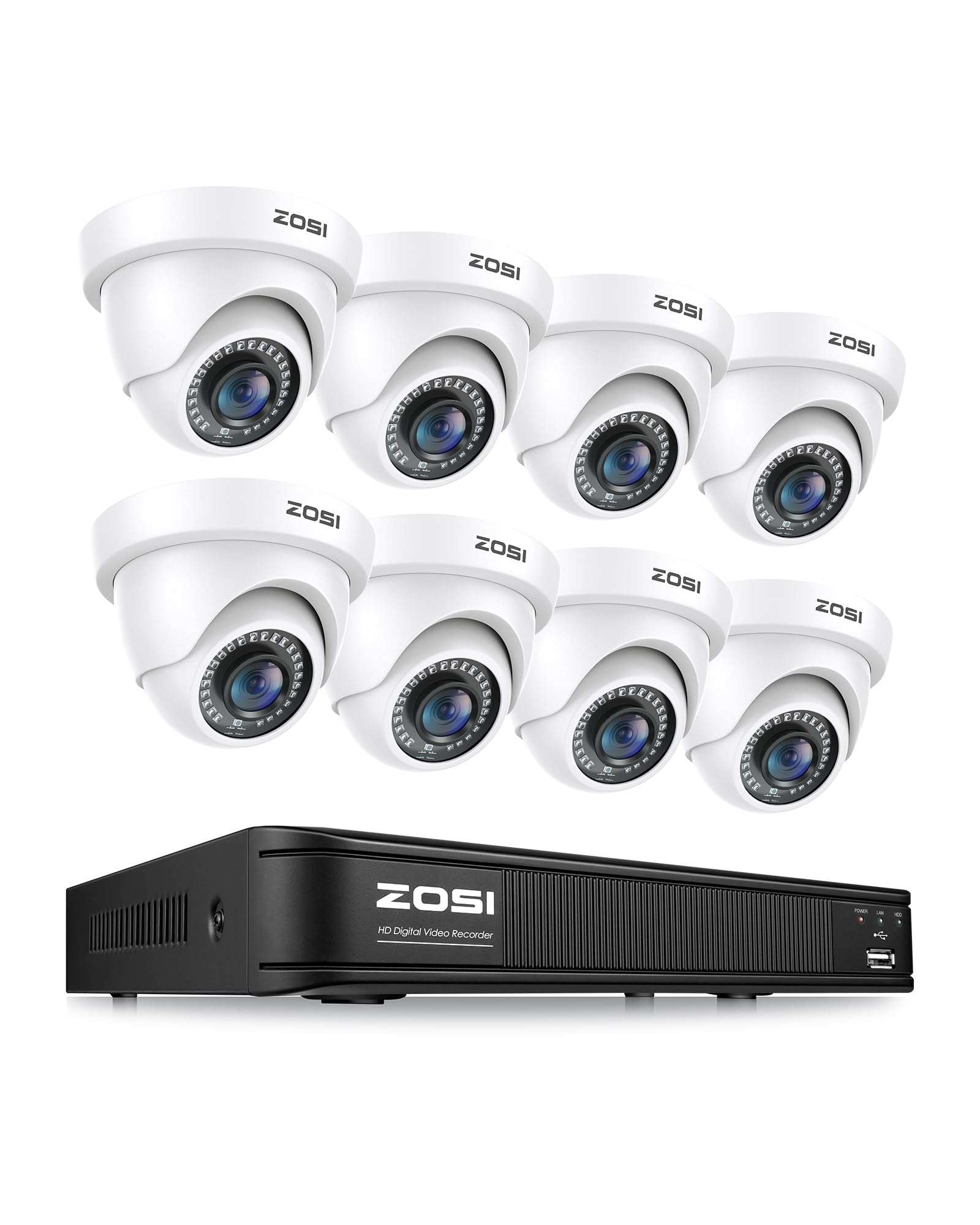 ZOSI 1080P H.265+ Home Security Camera System,5MP Lite 8 Channel Surveillance DVR and 8 x 1080p Weatherproof CCTV Dome Camera Outdoor Indoor with 80ft Night Vision, Remote Access (No Hard Drive)