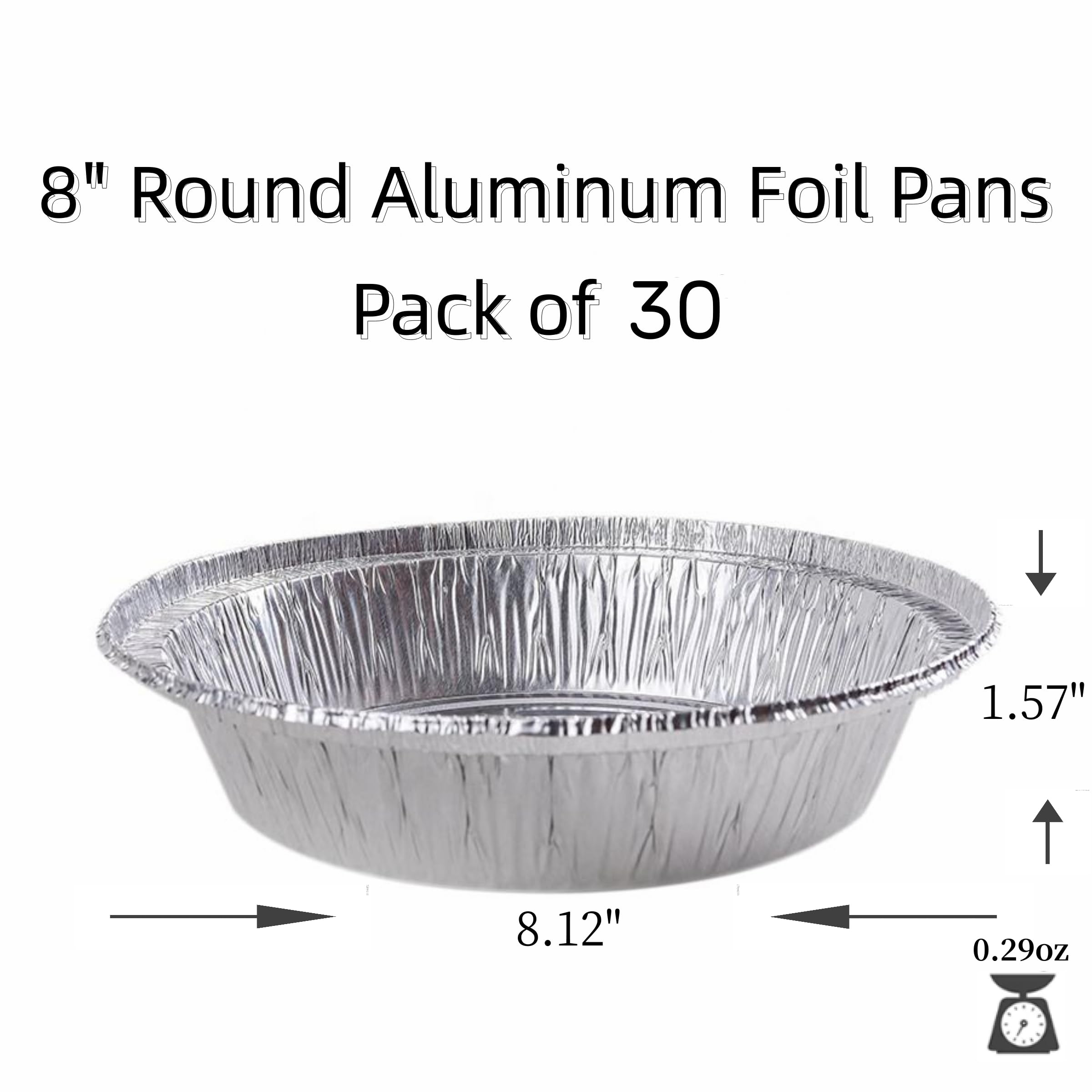 LUCKMETA 8'' Inch Round Tin Foil Pans Disposable Aluminum Pans with Clear Lids (30 Pack), Freezer & Oven Safe - For Baking, Cooking, Storage, Roasting, & Reheating, Recyclable, Pack of 30