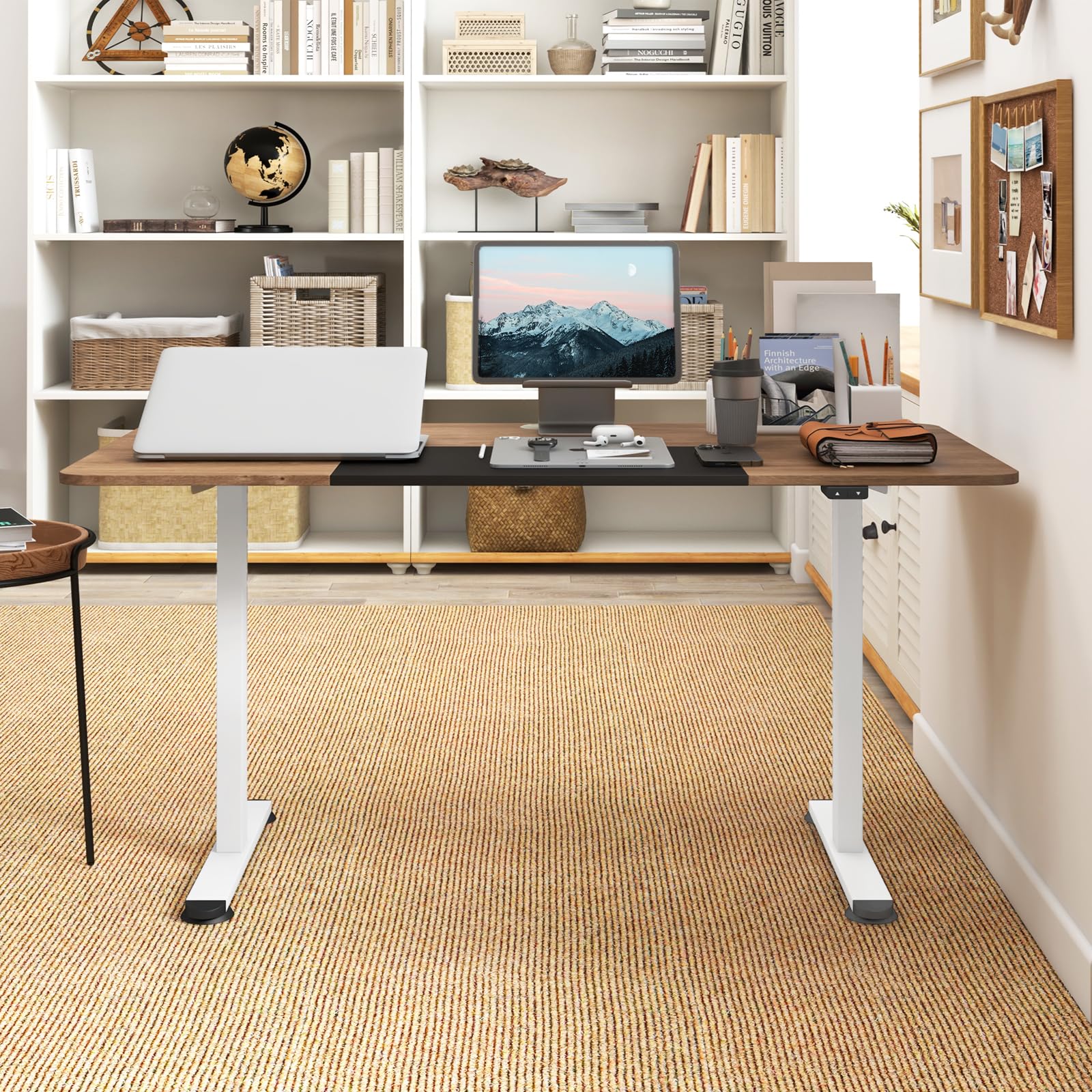 Tangkula 55 x 28 Inch Large Electric Standing Desk, Height Adjustable Sit to Stand Desk with Powerful Motor & Anti-Collision Design, Ergonomic Stand Up Workstation with Metal Frame, Home Office Desk
