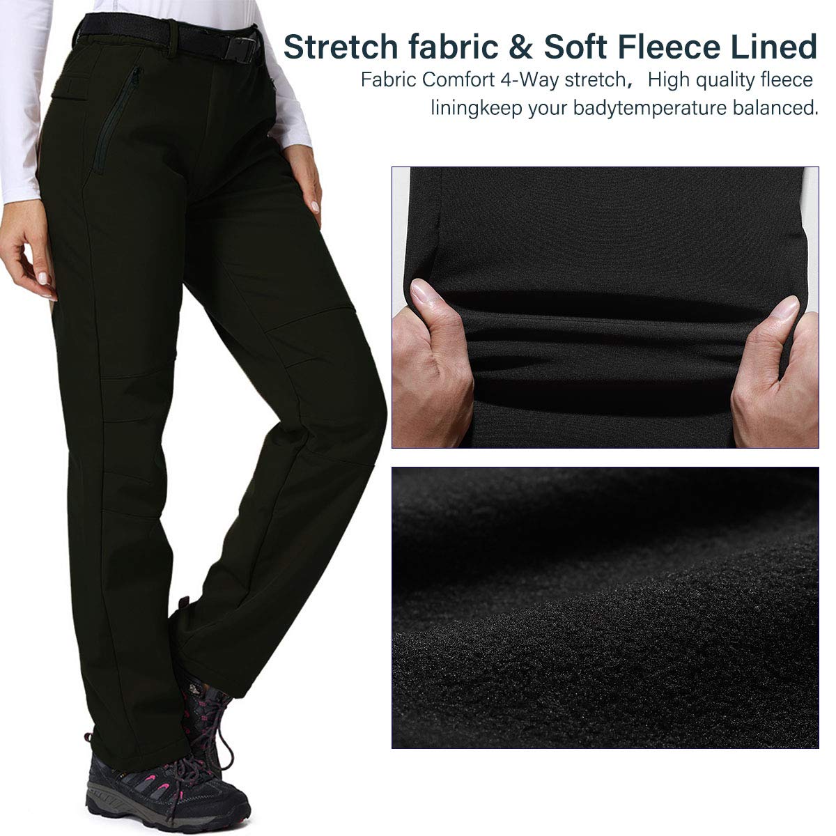 Jessie Kidden Women's Waterproof Pants Hiking Ski Snow Fish Fleece Lined Insulated Outdoor Golf Travel Pant (801F Black 18)