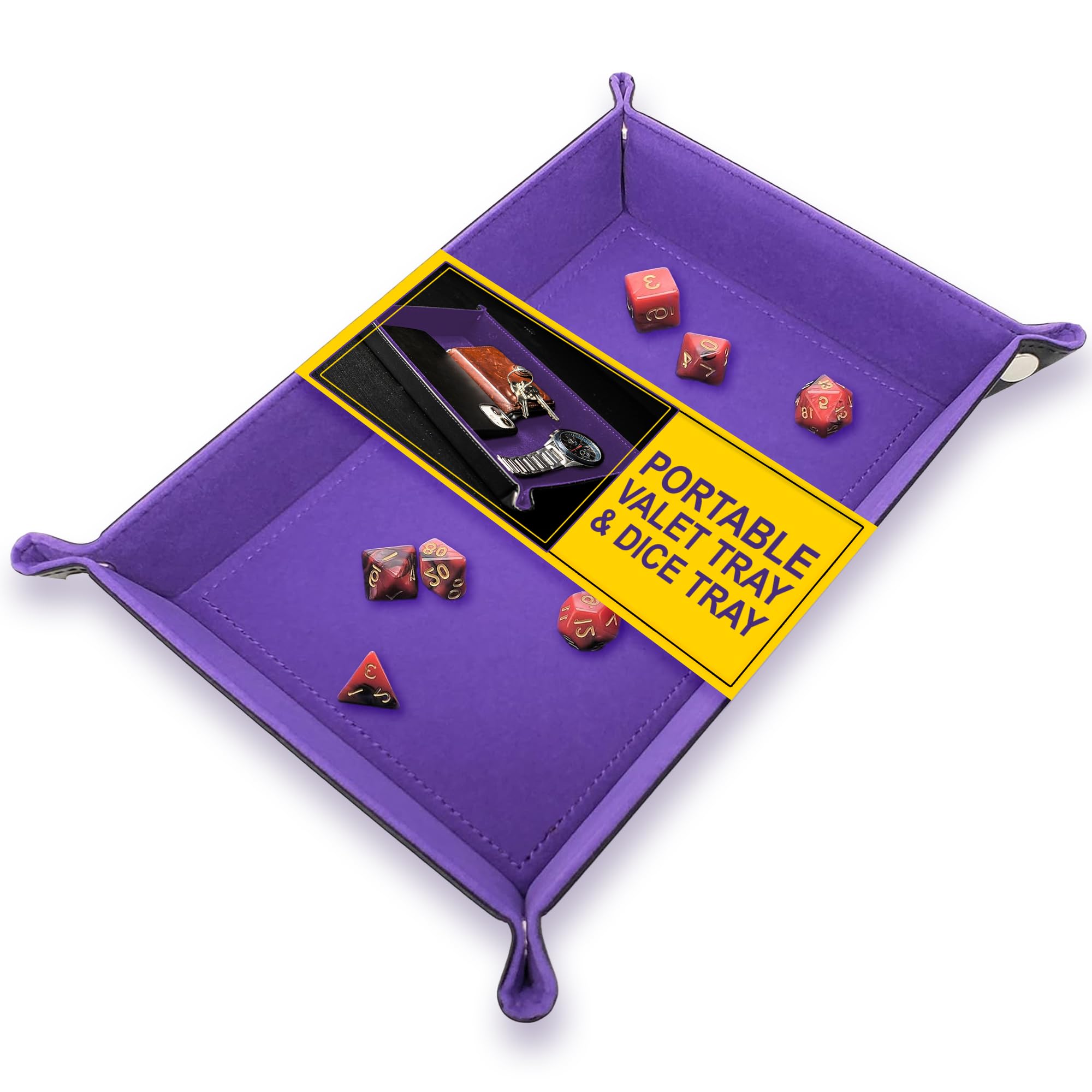Harbor Loot Brand Black Dice Tray - Perfectly Sized at 8.5 x 11.25 Inches Unsnapped and 6.5 x 9.5 Snapped - Designed by Gamers - Packs Flat, Protects Your Table, and Keeps Dice Where They Belong