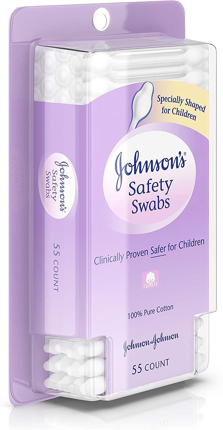 Johnson's 008256OurBundle Non-Chlorine Bleached Safety Ear Swabs for Babies and Children, 55 ct ( Pack of 2)