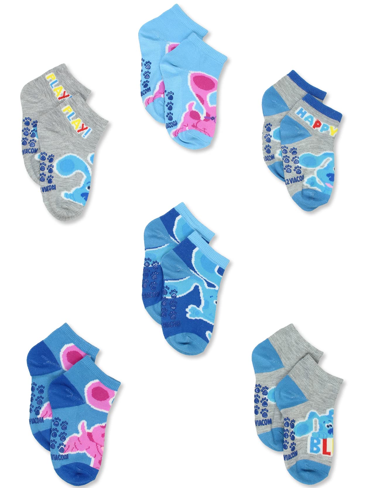 Nickelodeon Blue’s Clues & You Boy’s Toddler 6 Pack Quarter Gripper Socks (Small (4-6), Grey)