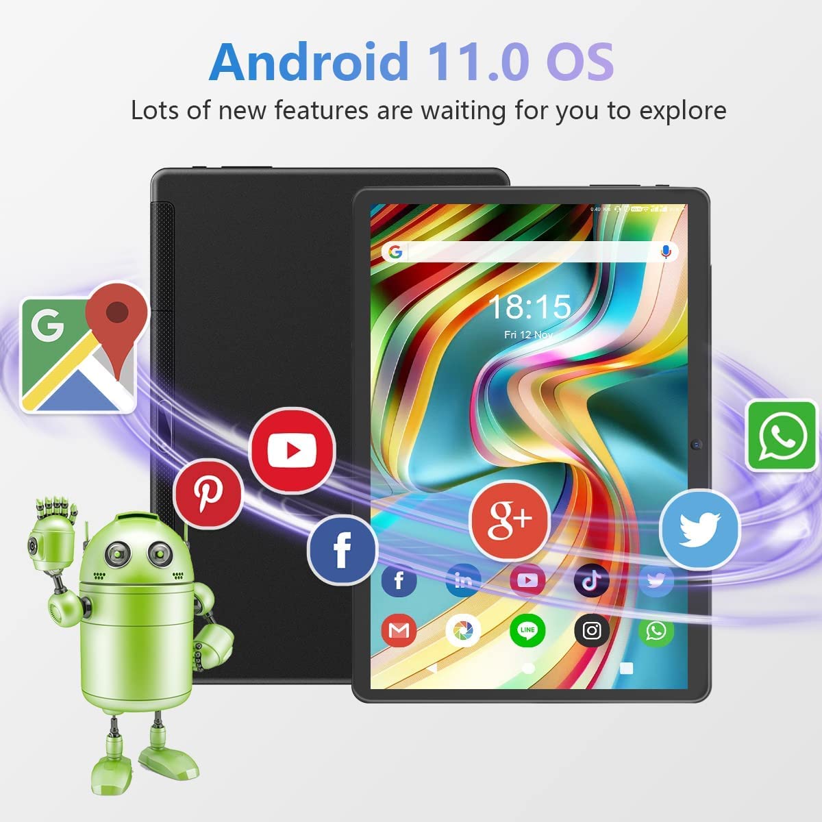 SANNUO 10 inch Android 11 Tablet pc, 3GB RAM, 32GB ROM, 128GB Expand Support, 1.6Ghz, 2.5D IPS Display, 8MP Camera,WiFi,G+G, Include Tablet Leather Case(Black)
