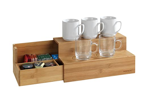 WENKO Bamboo Tea Bag Organizer with Drawer, Tea Bag Storage Container, Coffee and Tea Caddy for Kitchen, Tea Station, Tea Bag Holder, Coffee Bar Accessories and Organizer, 13 x 6.7 x 5.9 in