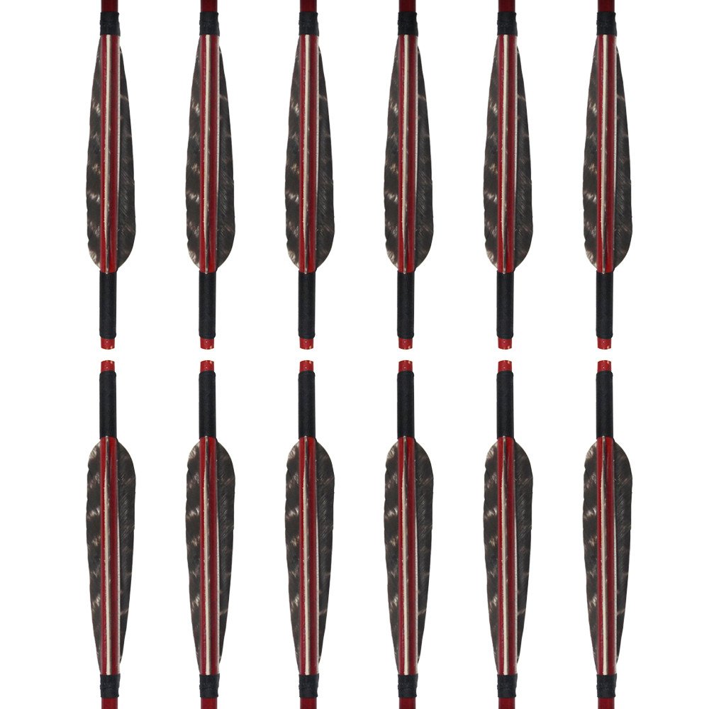 zzuus 34" Wooden Arrows 3 Eagle Feathers Fletching Traditional Target Arrows for Recurve Bow or Longbow Beginner Red Brown Polished Shaft Hunting Target Practice Arrow (6Pcs)
