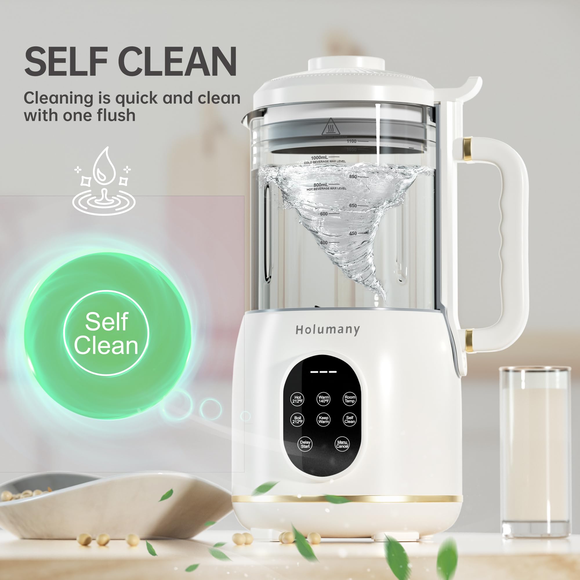 Nut Milk Maker, 35oz Automatic Soy Milk Maker for Homemade Almond, Oat, Soy Milk, Plant-Based Milk and Non-Dairy Beverages, Milk Maker Machine with Delay Start/Keep Warm/Self Clean