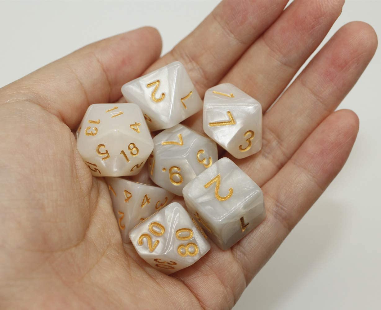 DND Dice Polyhedral 7-Die Dice Set for D&D Dungeons & Dragons Role Playing Gaming White Pearl dice