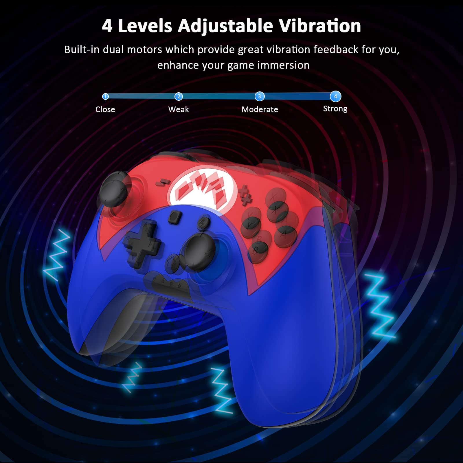 NexiGo Switch Wireless Controller for Nintendo Switch/Lite/OLED with Back Buttons, Bluetooth Controller with Semi-Auto Turbo, Motion, Vibration Function (Red & Blue)