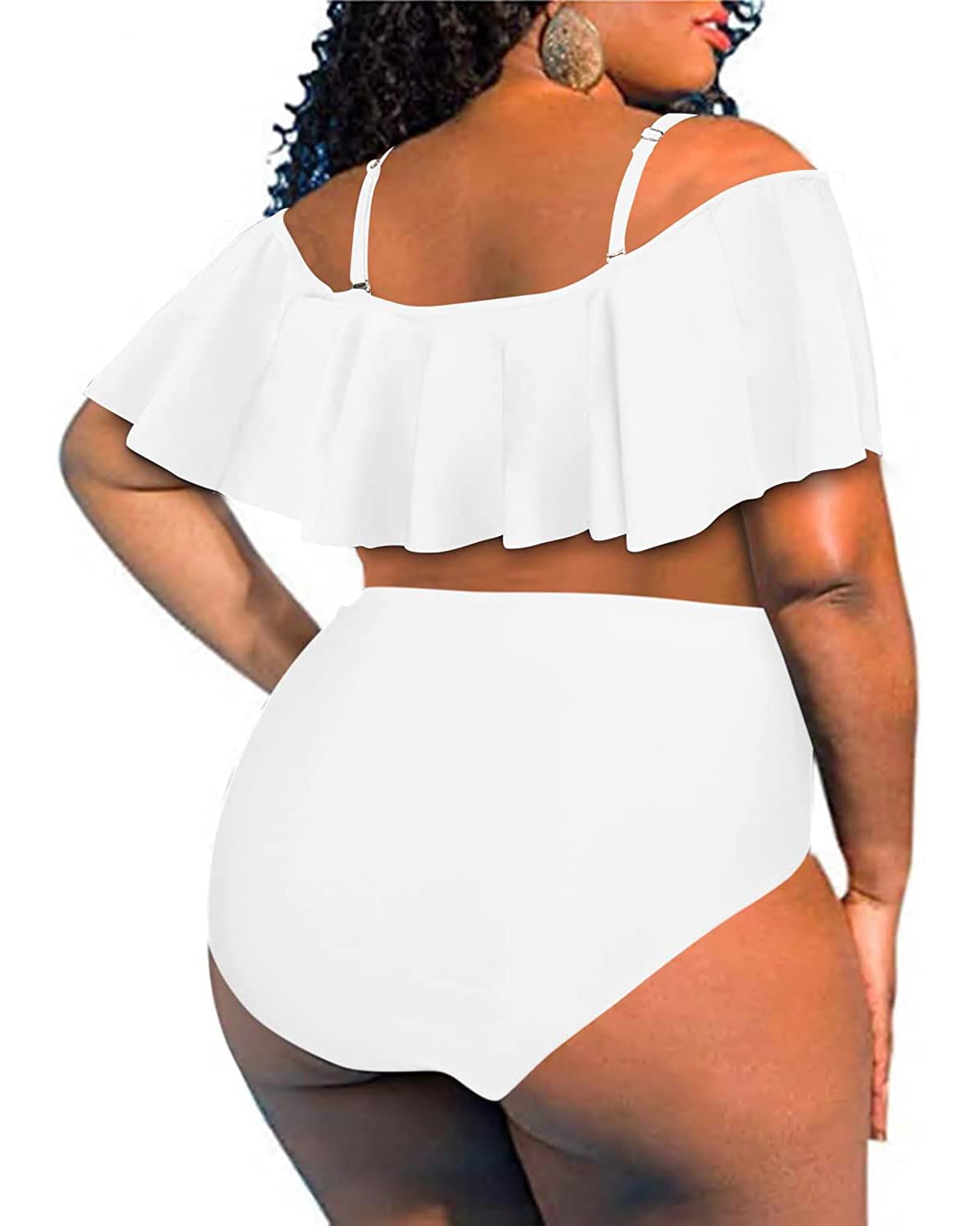 Aqua Eve Women's Plus Size 2 Piece Swimsuit Flounce Off Shoulder Bikini High Waisted Bathing Suits Purple 24W